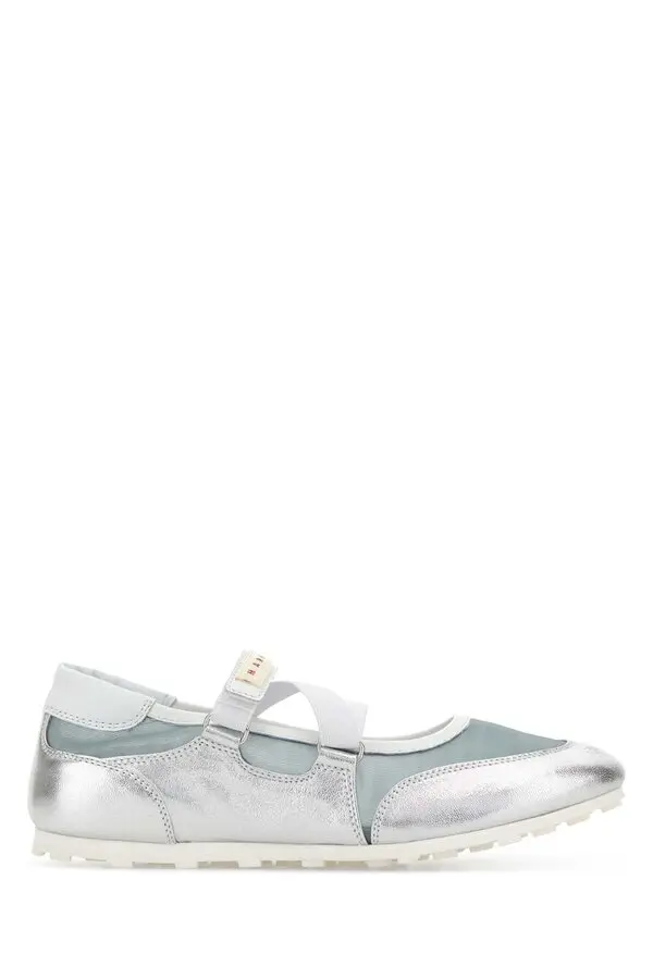Marni Retro Soccer Ballerinas In Mesh And Leather - Silver