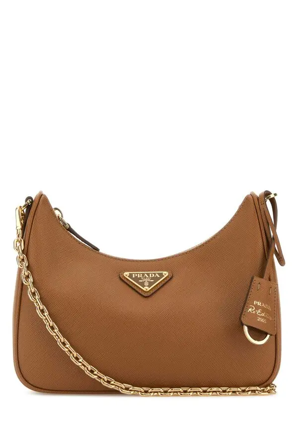 Prada Re-edition Leather Shoulder Bag - Camel