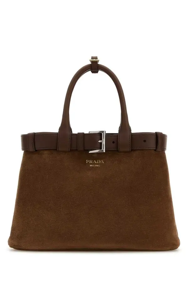 Prada Medium Suede Shoulder Handbag - Brown