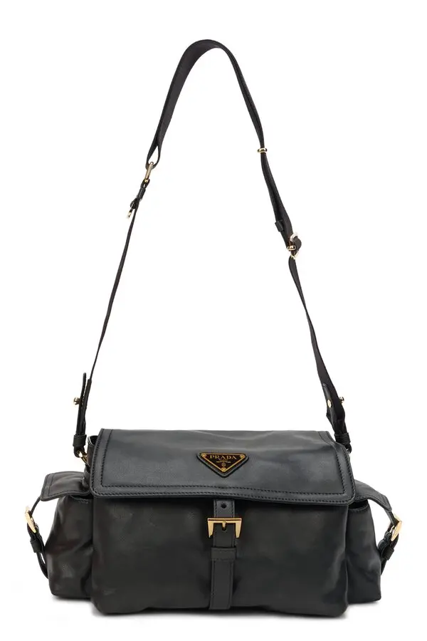 Prada Nappa Leather Shoulder Handbag - Black