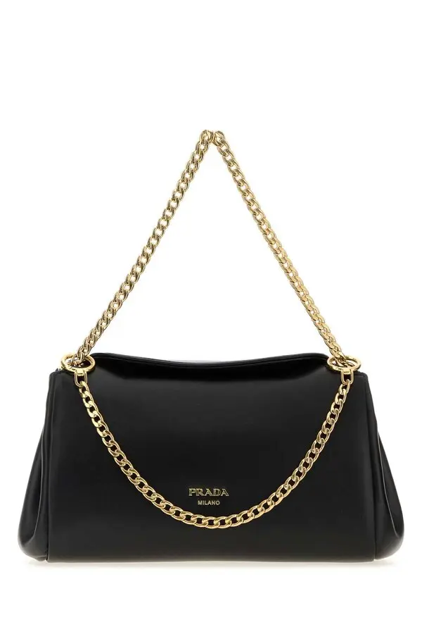 Prada Small Nappa Leather Handbag With Gold Tone Chain - Black