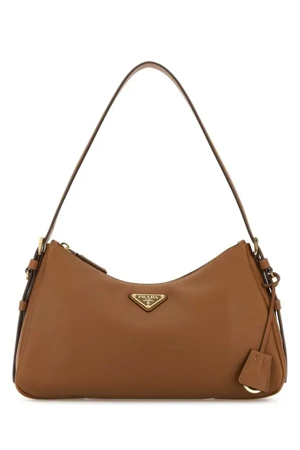 Prada Medium Aimee Leather Shoulder Handbag - Camel