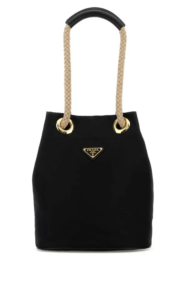 Prada Mariner Bucket Bag In Re-nylon With Calf Leather Trims - Black