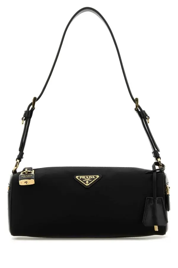 Prada Nylon Shoulder Bag With Golden Metal Hardware - Black