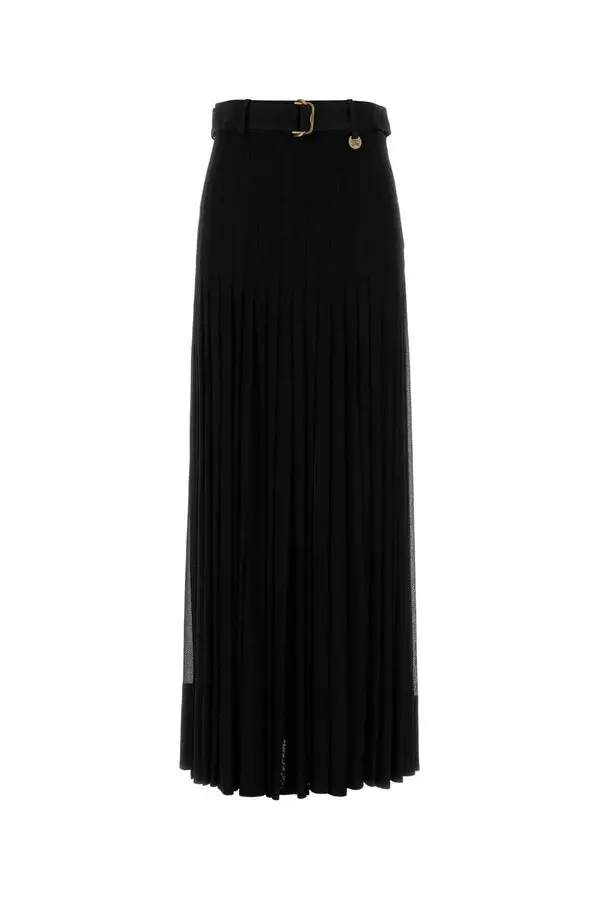 Burberry Pleated Belted Viscose Crepe Midi Skirt