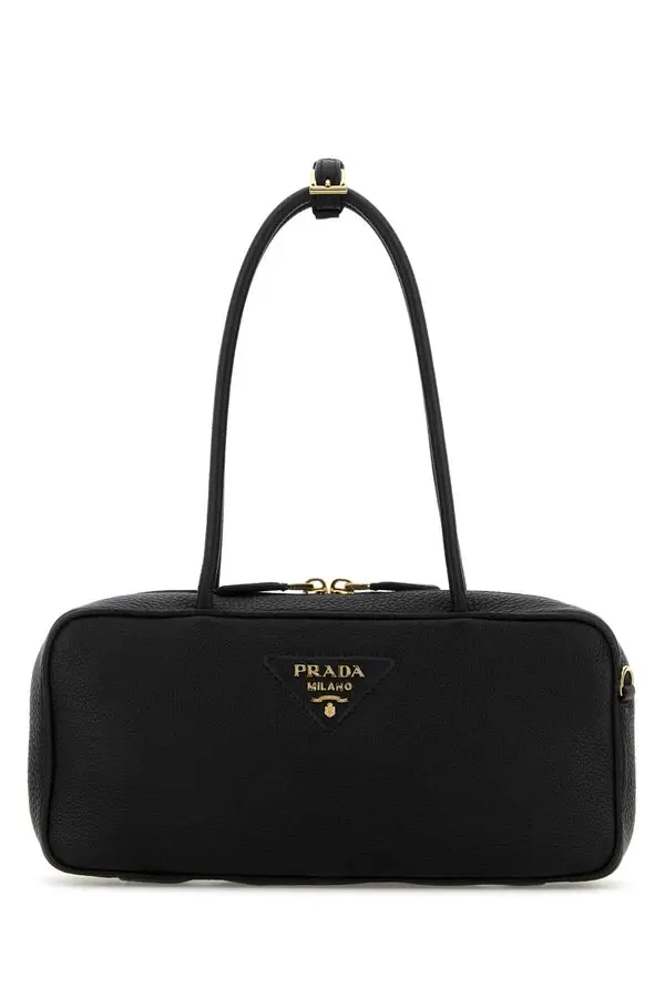 Prada Deer Leather Shoulder Handbag With Golden Hardware