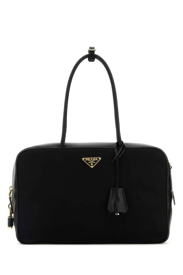 Prada Calf Leather And Re-nylon Handbag With Golden Metal Finishing
