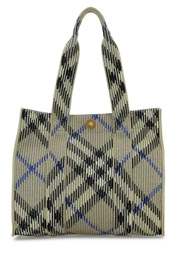 Burberry Embroidered Canvas Shopping Handbag, 33cm X 24cm X 13cm With Leather Handles - Checked