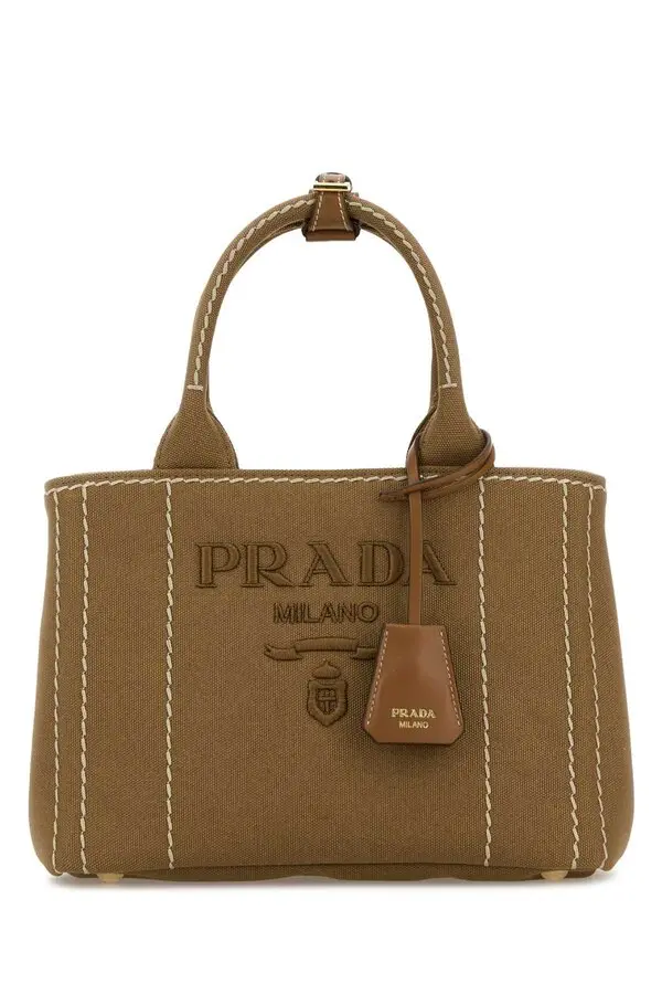 Prada Structured Canvas Handbag With Gold-tone Hardware - Camel