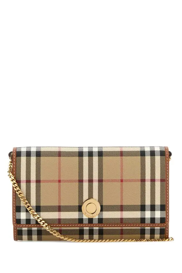 Burberry Printed Canvas Check Wallet With Golden Hardware