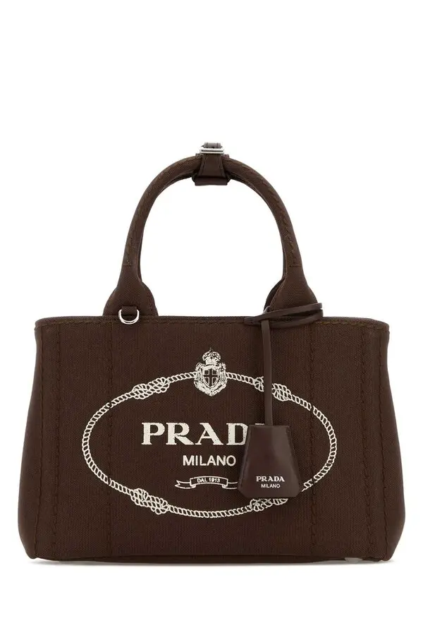 Prada Mini Canvas Handbag With Adjustable Shoulder Strap - Brown