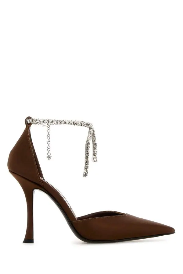 JIMMY CHOO Satin Stevie 100 Pumps With Embellished Ankle Strap - Brown