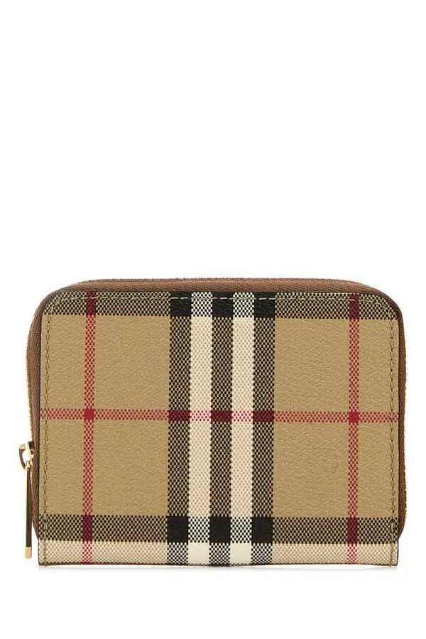 Burberry Printed Canvas Wallet With Golden Hardware, 11 Cm X 8 Cm X 2 Cm