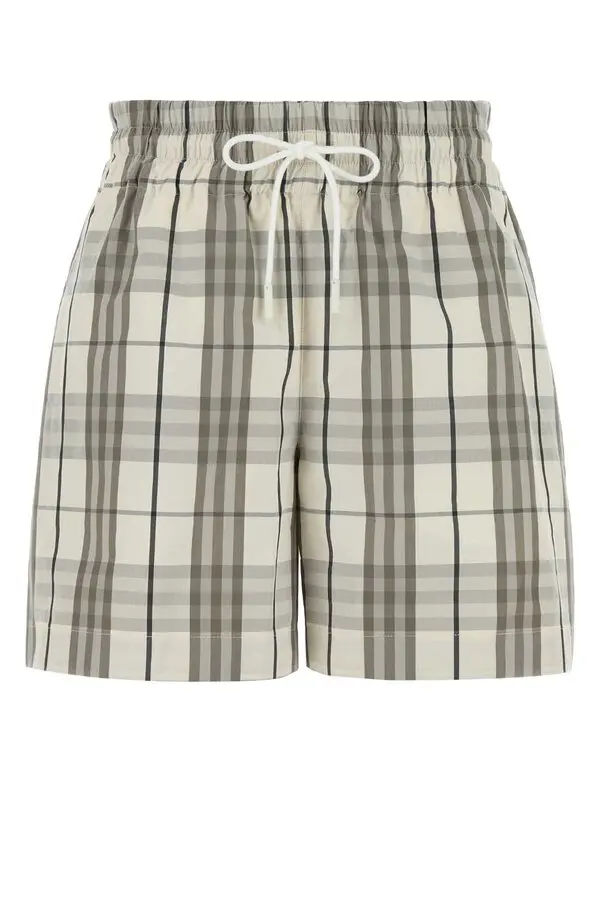 Burberry Checkered Cotton Poplin Shorts With Drawstring Waist - Checked