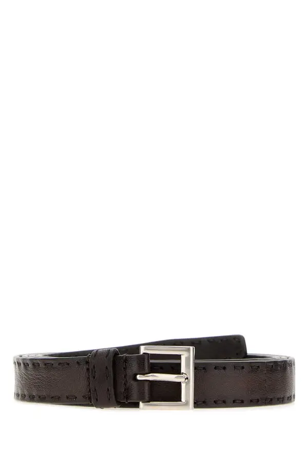 Prada 2 Cm Nappa Leather Belt With Silver Metal Finish