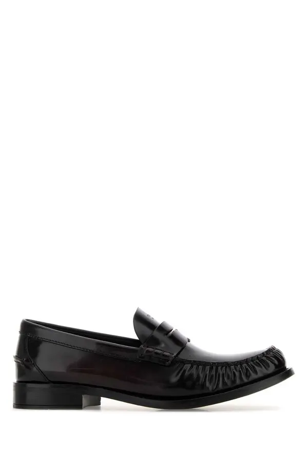 Prada Calf Leather Loafers With Rubber Sole - Brown