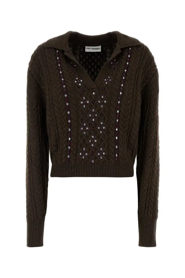 DES_PHEMMES Nylon-wool Cashmere Blend Knit Sweater