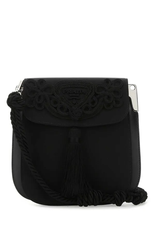 Prada Nylon Crossbody Handbag With Leather Details And Tassel Embellishment
