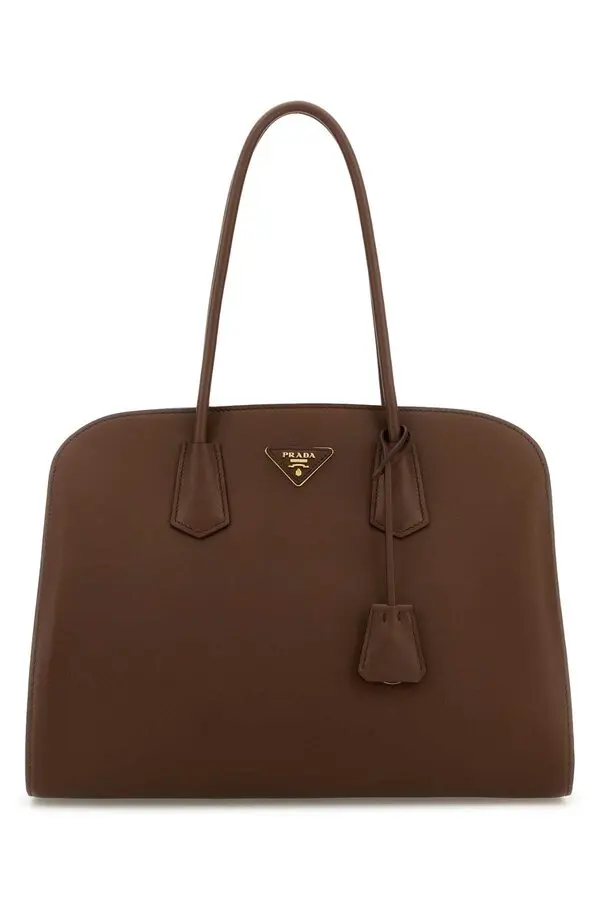 Prada Leather Shopping Handbag With Gold-tone Hardware