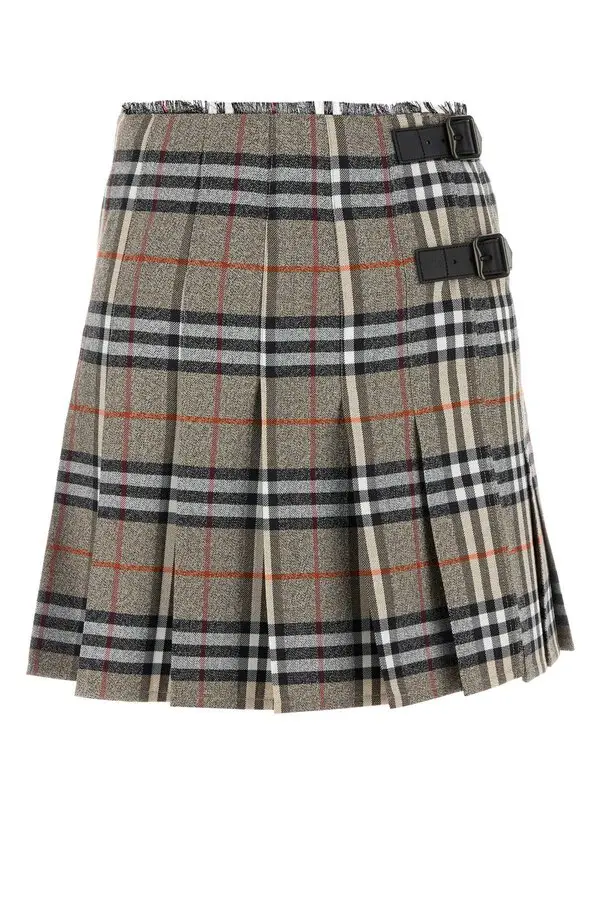 Burberry Checked Pleated Mini Skirt With Buckle Detail