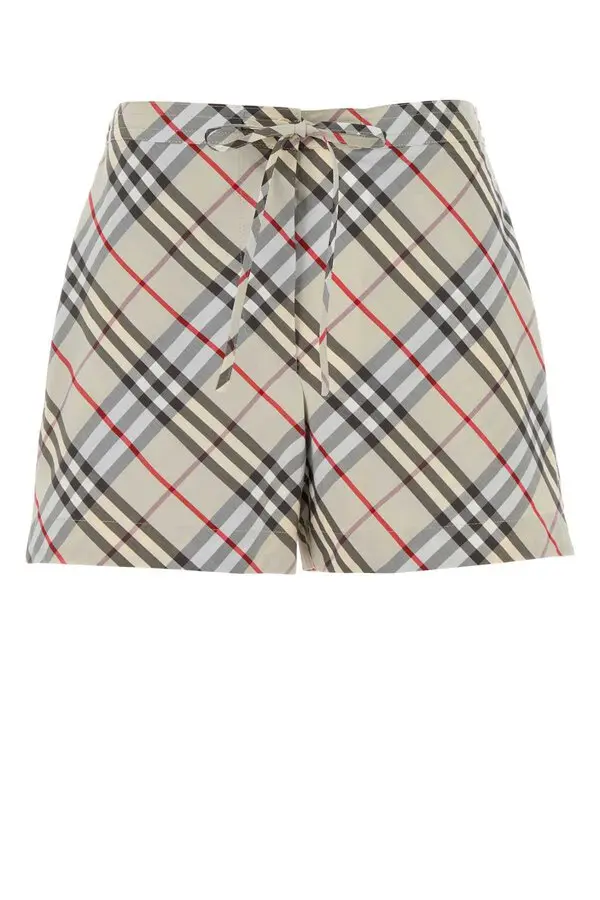Burberry Checkered Plaid Embroidered Poplin Mini Shorts - Checked