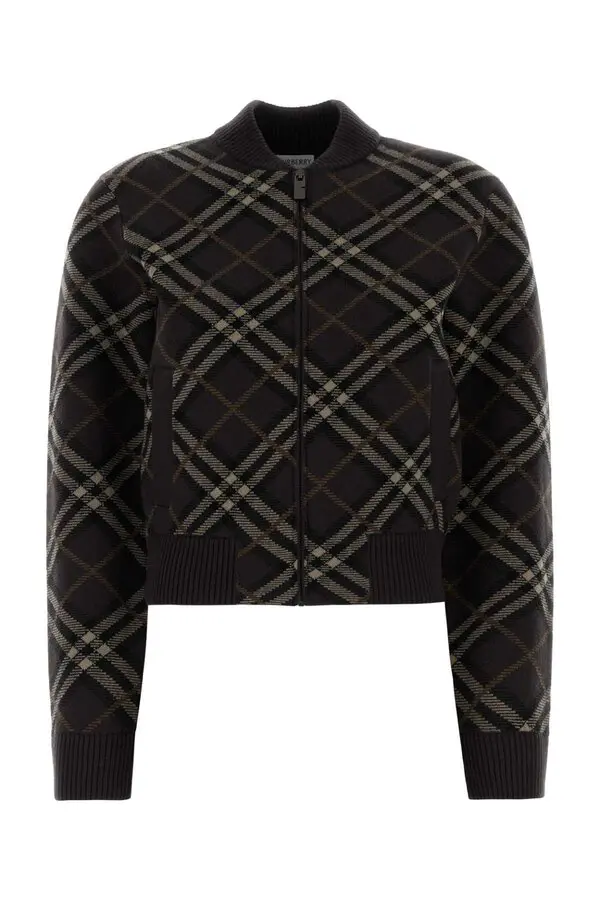 Burberry Embroidered Stretch Wool-blend Cardigan - Checked