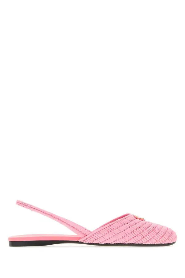 Prada Raffia Ballerina Flats With Rubber Sole - Pink