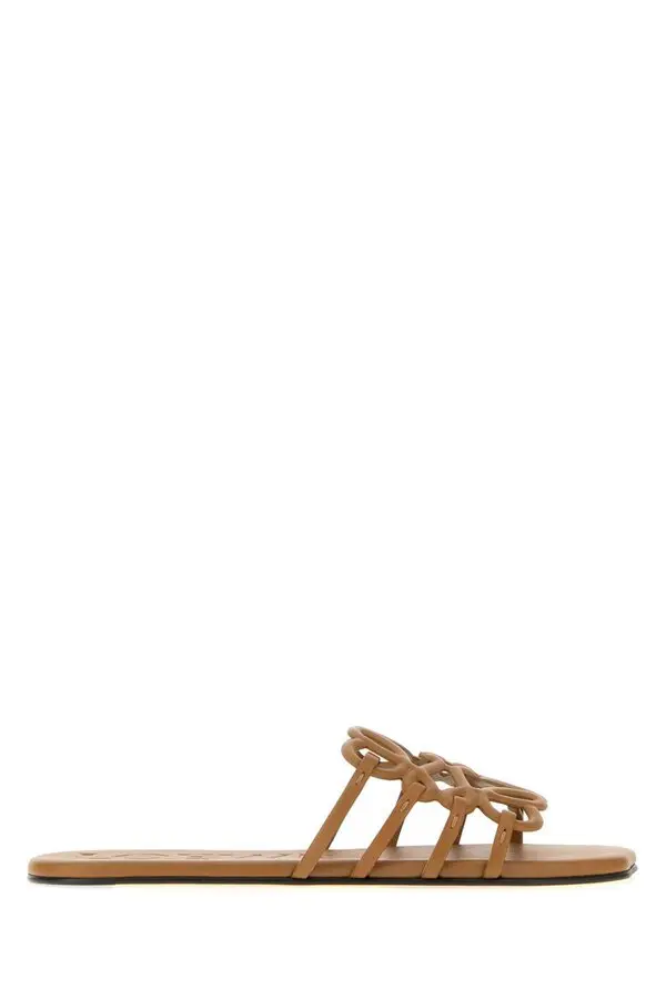 Loewe Anagram Petal Leather Slippers - Camel