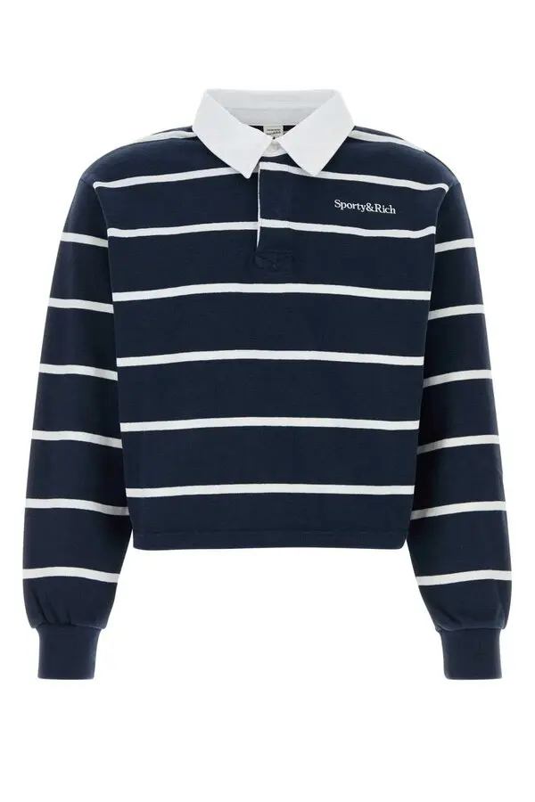SPORTY & RICH Embroidered Cotton Polo Shirt With Striped Detail - Stripped