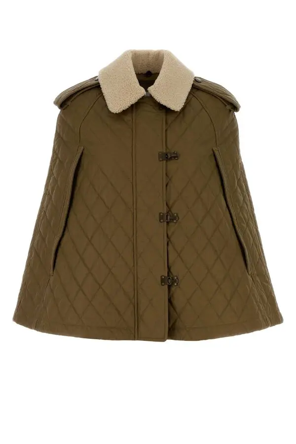 Burberry Quilted Cotton Cape Jacket With Shearling Collar