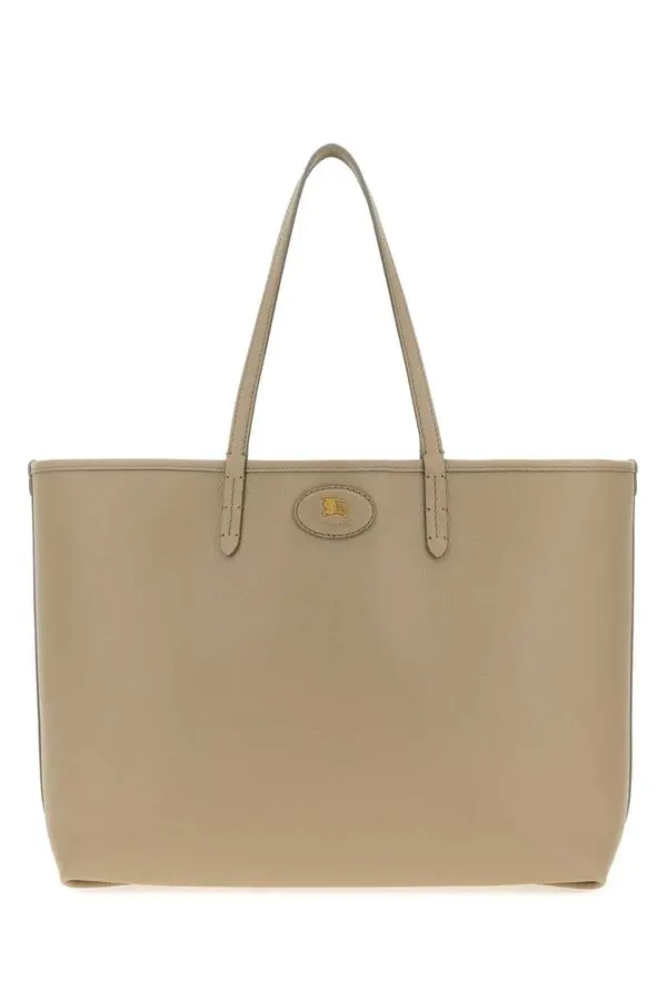 Burberry Reversible Leather Shopping Handbag With Golden Metal Hardware