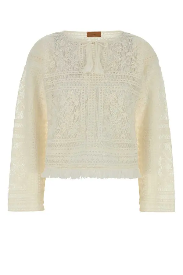 Alanui Crochet "kiss The Book" Sweater With Tassel Detail - White