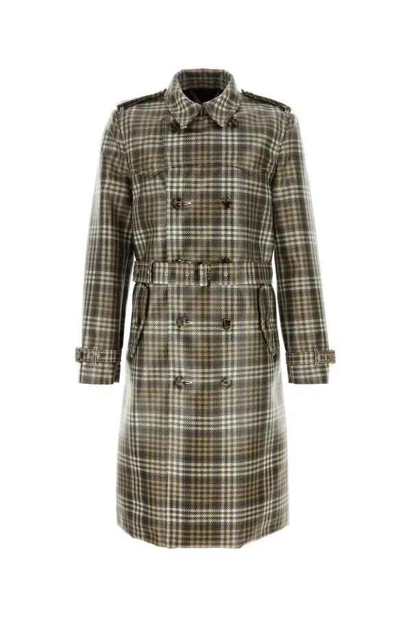 Burberry Double Breasted Plaid Jacquard Trench Coat