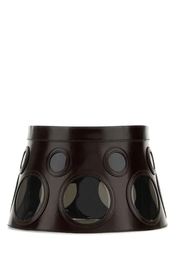 Prada Calf Leather Round Detail Skirt - Brown