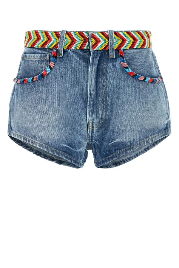 Alanui Denim Shorts With Graphic Detailing - Blue