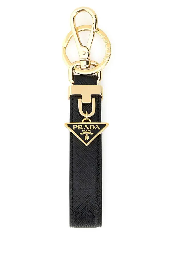 Prada Mini Leather Key Ring With Golden Hardware - Black