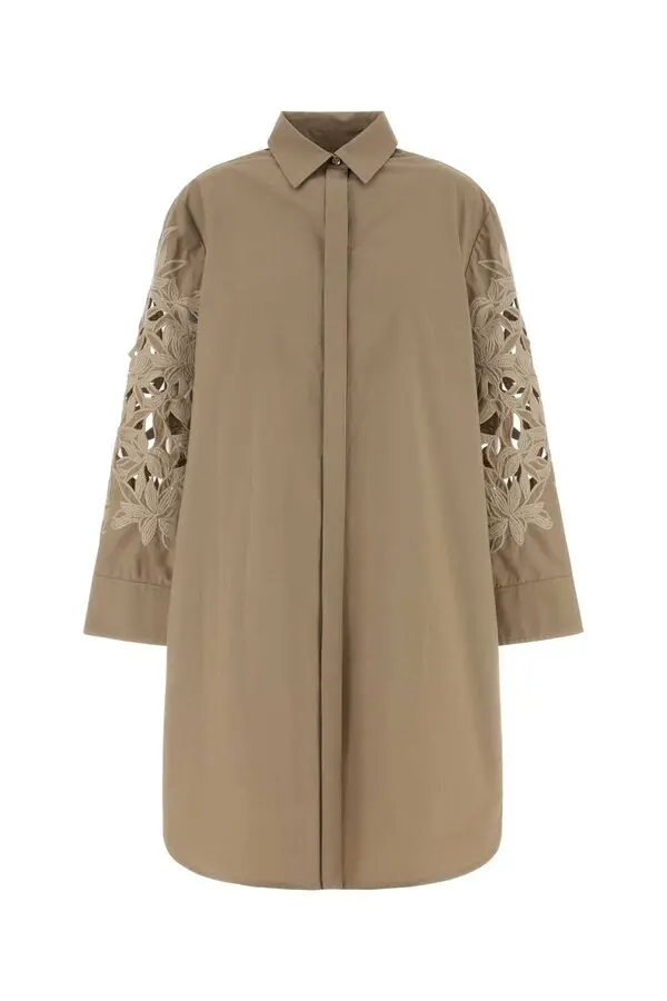 Agnona Cotton Poplin Shirt Dress With Embroidered Sleeves