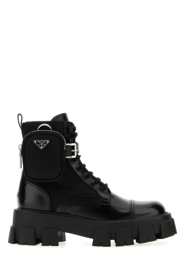 Prada Leather And Re-nylon Combat Boots