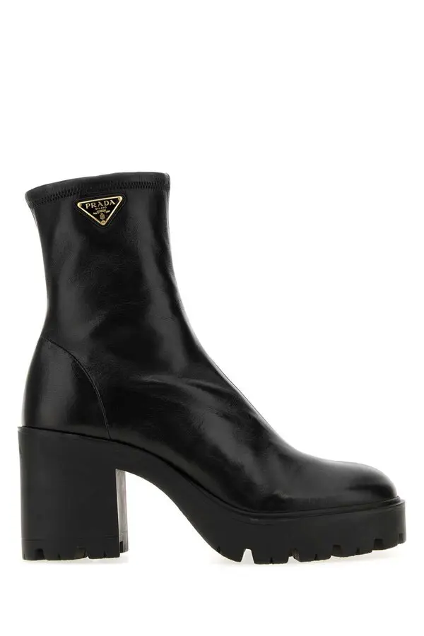 Prada Leather Ankle Boots With 9 Cm Heel