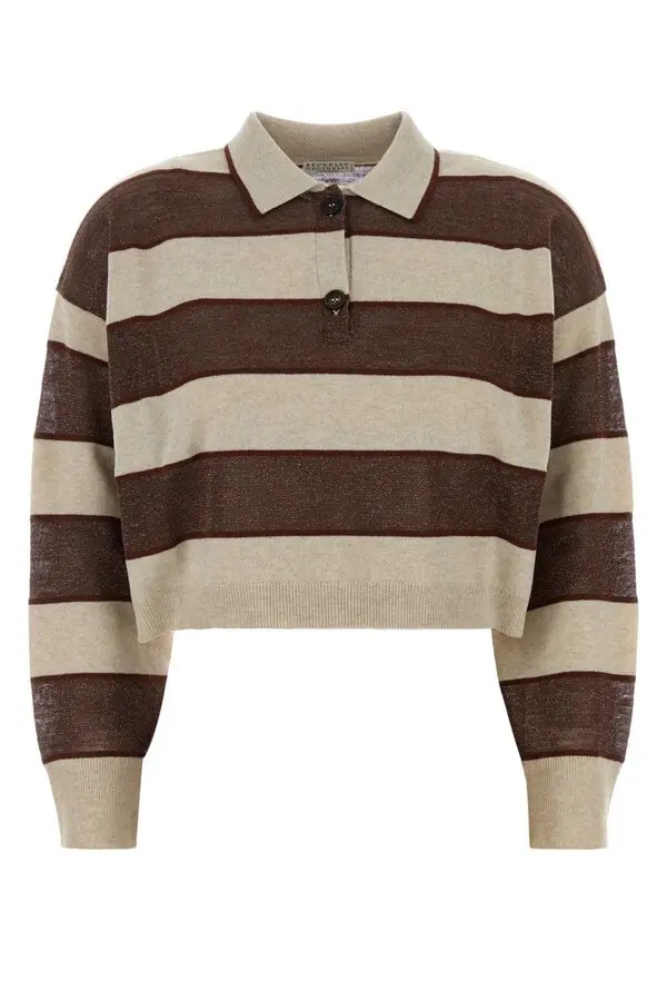 Brunello Cucinelli Striped Knit Polo Shirt