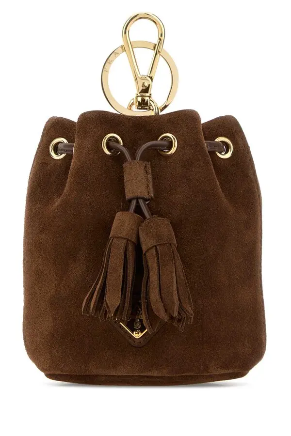 Prada Mini Suede Pouch Handbag With Gold Key Ring Hardware