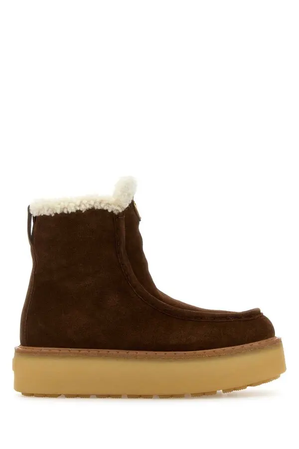 Prada Suede Shearling Lined Ankle Boots - Brown