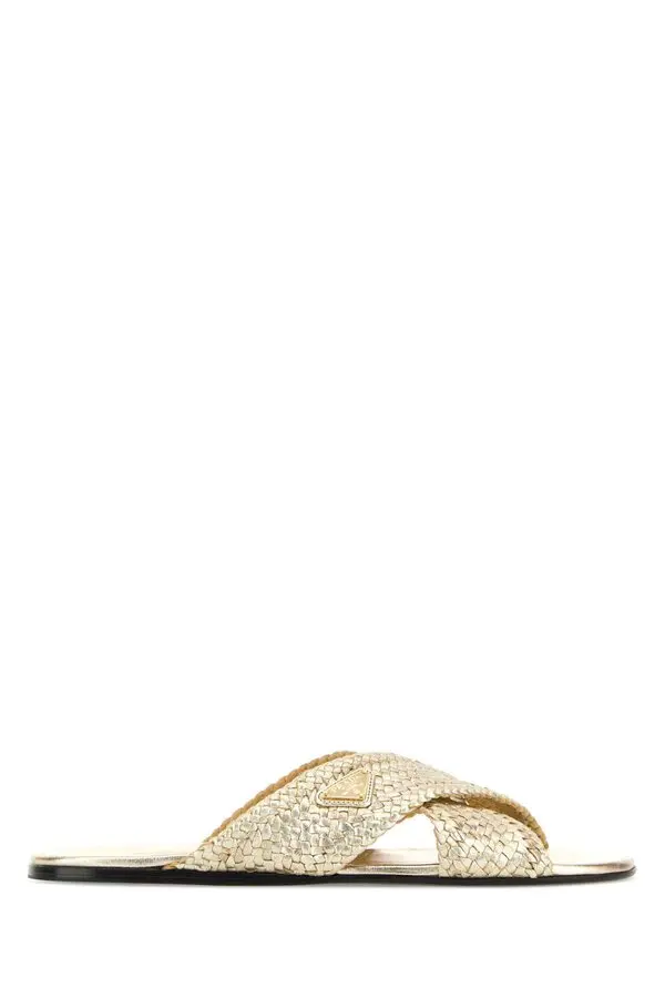 Prada Leather Slippers - Gold