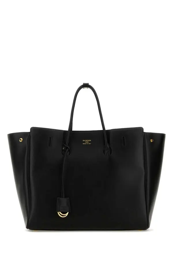Balenciaga Hampton Carry All Leather Shopping Handbag, 31 Cm X 25 Cm X 16 Cm With Golden Hardware - Black