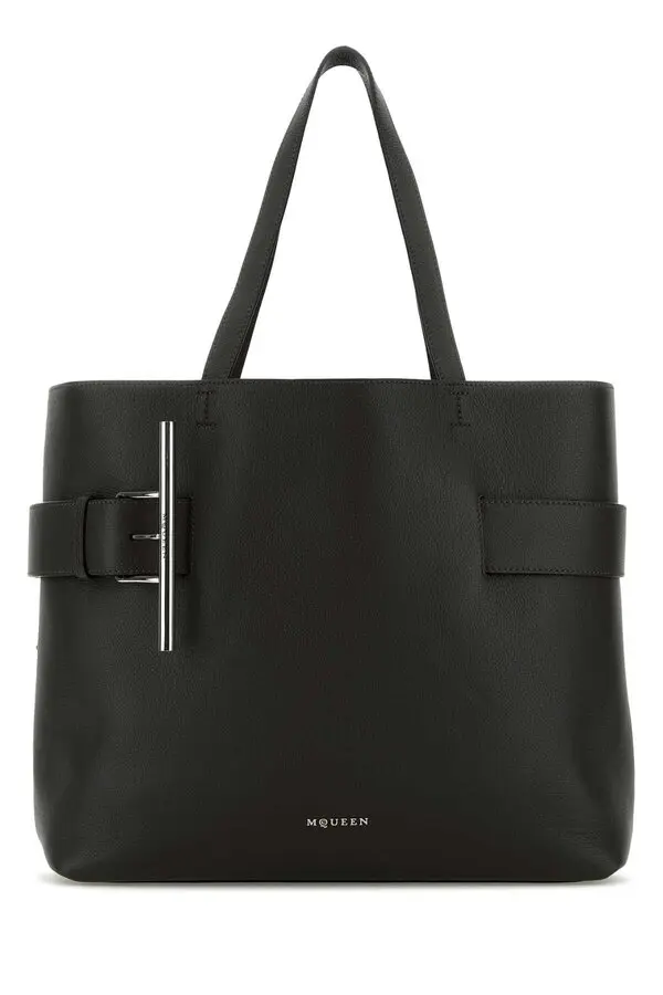 Alexander McQueen T-bar Leather Shopping Tote With Silver Hardware