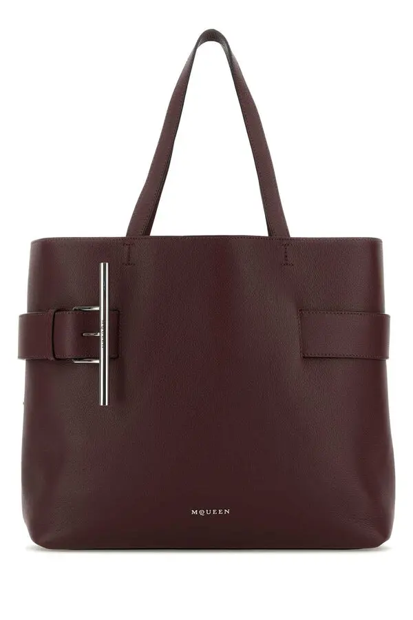 Alexander McQueen Tyrian Leather T-bar Shopping Handbag - Purple
