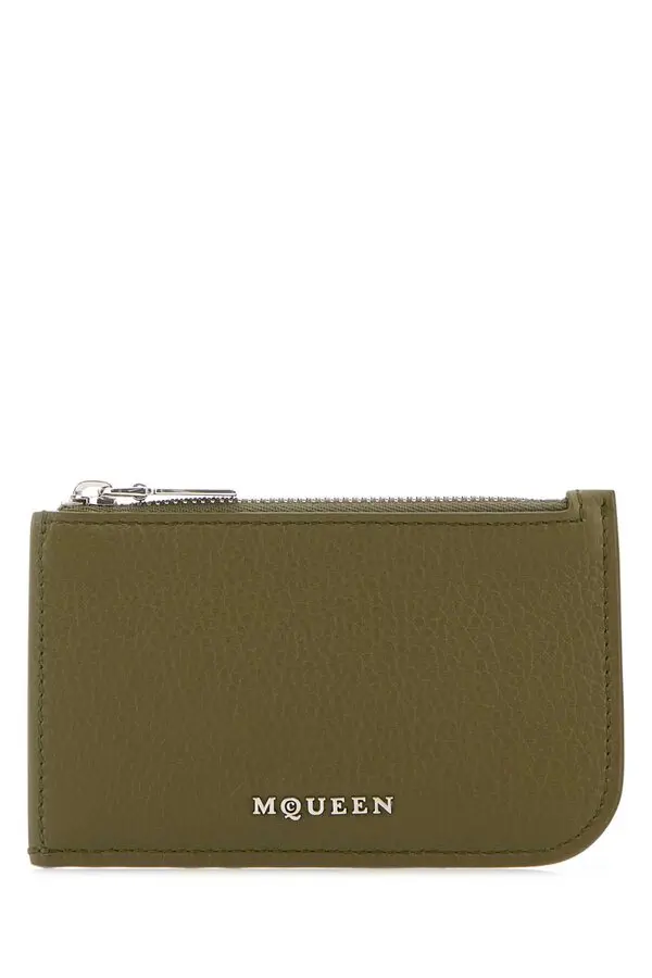 Alexander McQueen Leather Card Holder 12 Cm X 8 Cm With Silver Metal Finishing - Green