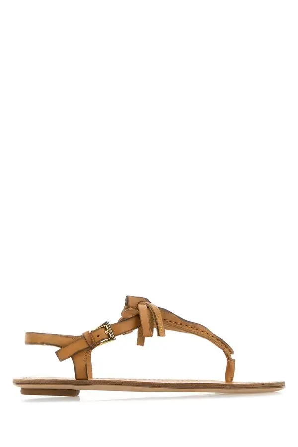 Prada Leather Thong Sandals - Camel