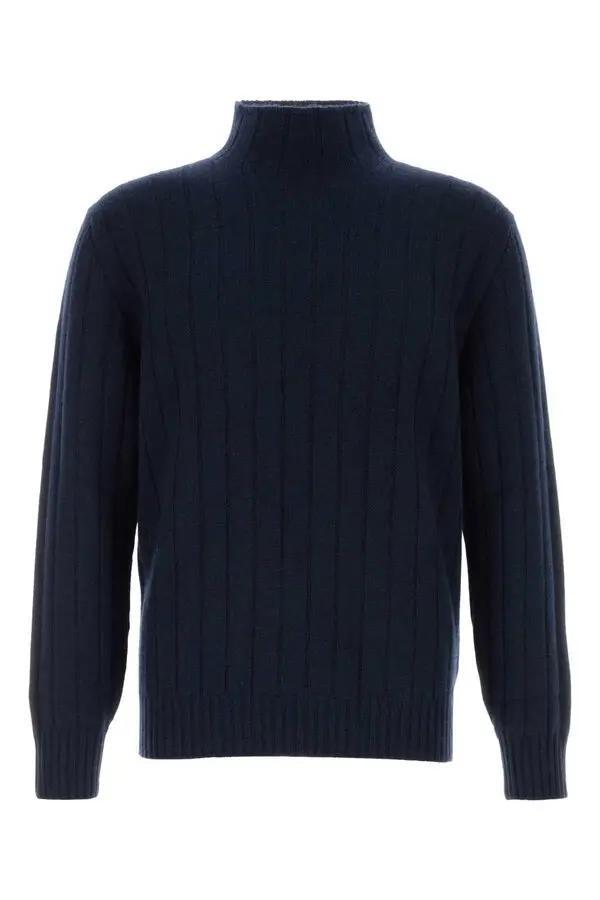 Brunello Cucinelli Ribbed High Neck Cashmere Sweater - Blue