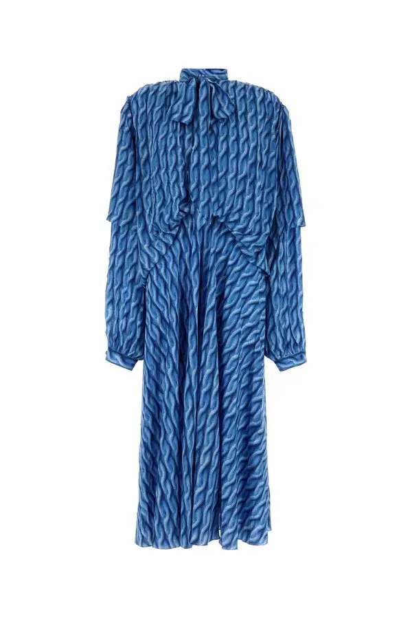 Balenciaga Polyester Midi Dress With Tie Neck